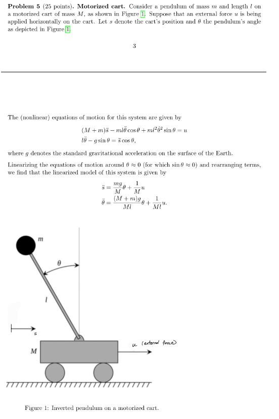 Solved Problem 5 (25 points). Motorized cart. Consider a | Chegg.com