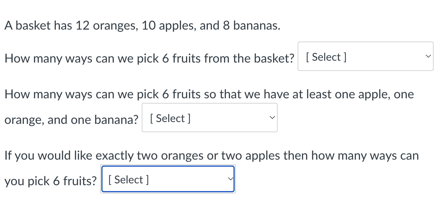 Solved A basket has 12 oranges, 10 apples, and 8 bananas. | Chegg.com