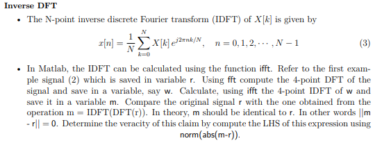 Solved Inverse DFT • The N-point inverse discrete Fourier | Chegg.com Solved Inverse DFT • The N-point inverse discrete Fourier | Chegg.com