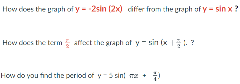 Solved How does the graph of y=−2sin(2x) differ from the | Chegg.com