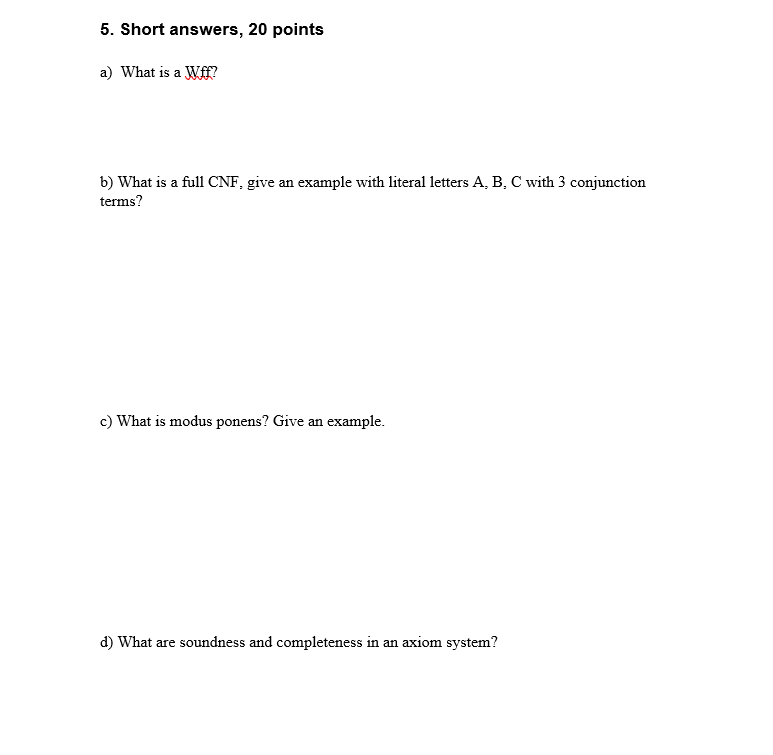 Solved 5. Short answers, 20 points a) What is a Wiff? b) | Chegg.com