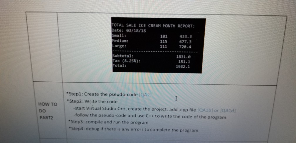 Solved Part 2: Ice Crem Store A Ice cream store sales ice | Chegg.com