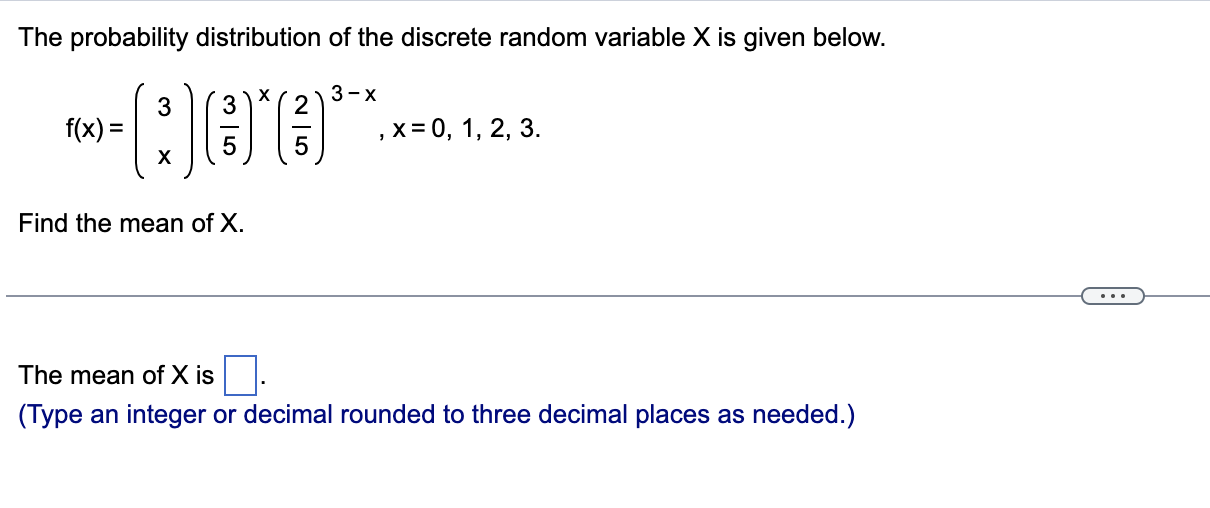 Solved The probability distribution of the discrete random | Chegg.com