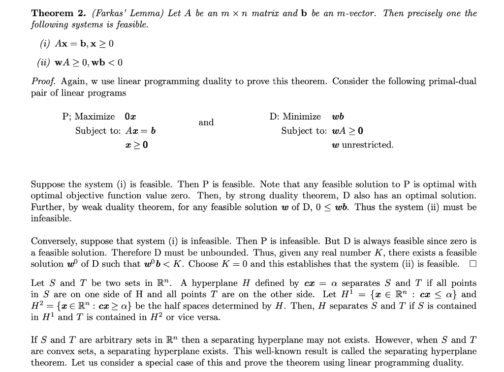 Solved Theorem 2. (Farkas' Lemma) Let A be an m x n matrix | Chegg.com