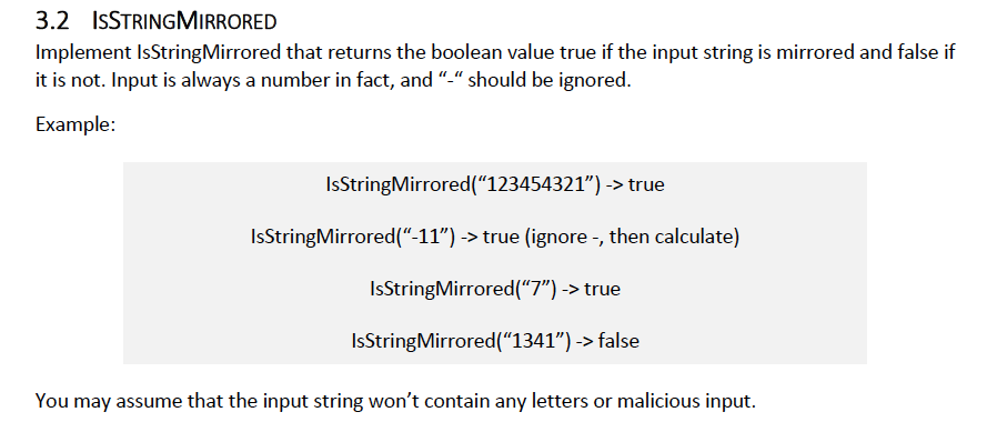 Solved 3.2 ISSTRINGMIRRORED Implement IsString Mirrored that | Chegg.com