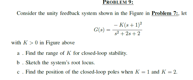 Solved PROBLEM 9: = Consider the unity feedback system shown | Chegg.com