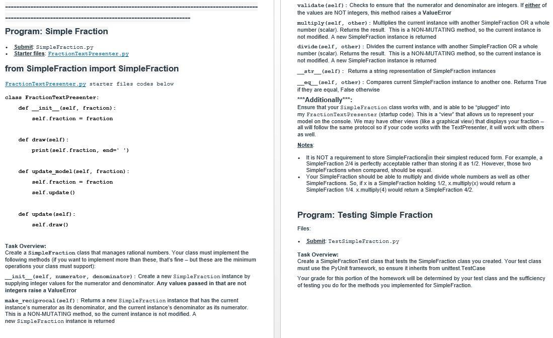 Program: Simple Fraction Submit: Simple Fraction.py | Chegg.com