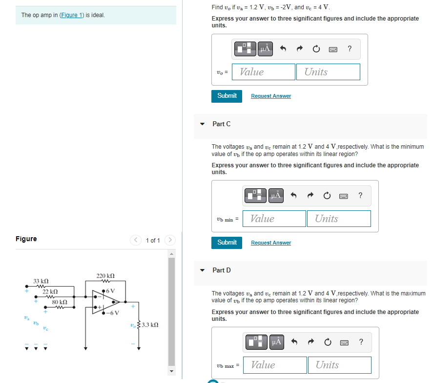 Solved Find vo if va=1.2 V,vb=−2 V, and vc=4 V. Express your | Chegg.com