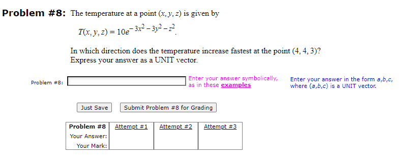Solved Problem \#8: The temperature at a point (x,y,z) is | Chegg.com