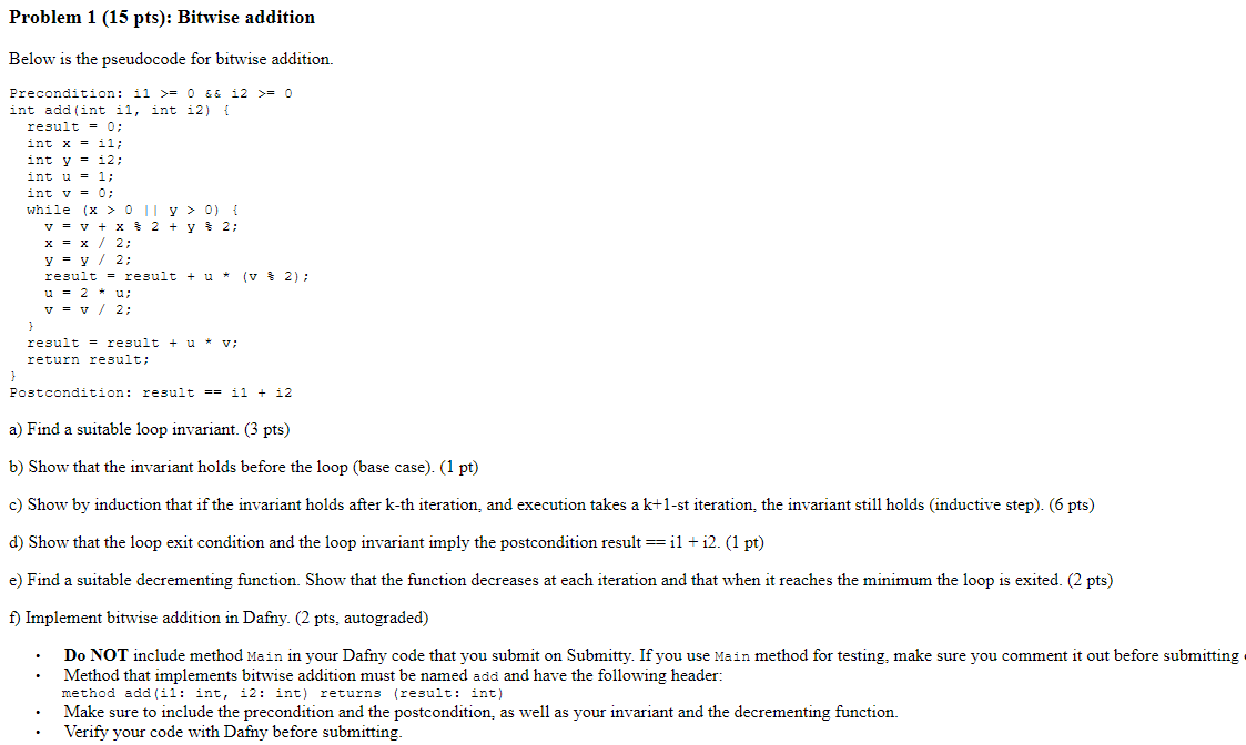 Solved Problem 1 (15 pts): Bitwise addition Below is the | Chegg.com