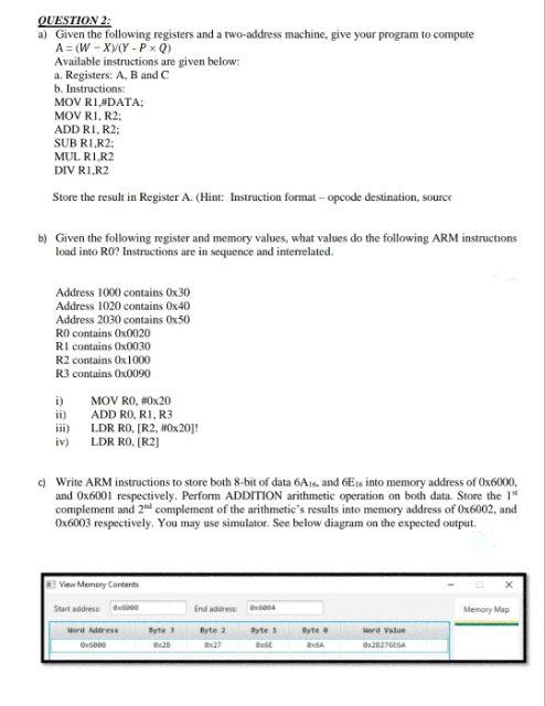 Solved QUESTION 2. a) Given the following registers and a | Chegg.com