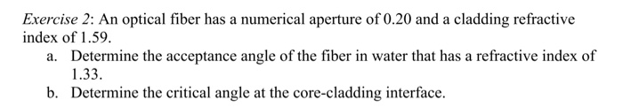 Solved Exercise 2: An optical fiber has a numerical aperture | Chegg.com