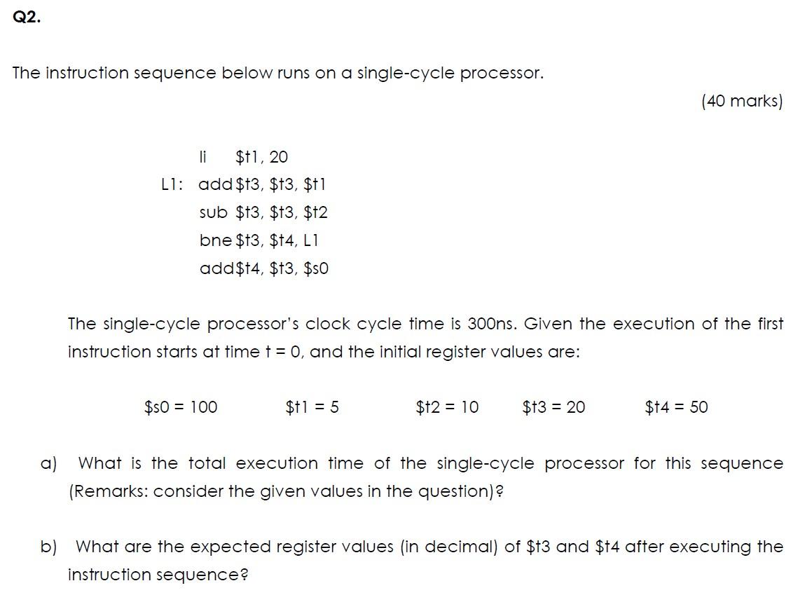 Solved Q2. The instruction sequence below runs on a | Chegg.com