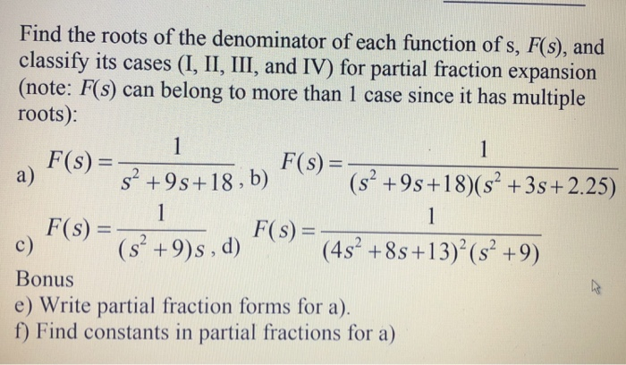 Solved Find the roots of the denominator of each function of | Chegg.com