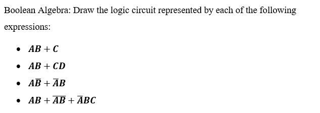 Solved Boolean Algebra: Draw the logic circuit represented | Chegg.com