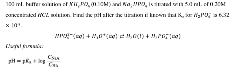 Solved 100 mL buffer solution of KH2P04 (0.10M) and Na2HPO4 | Chegg.com