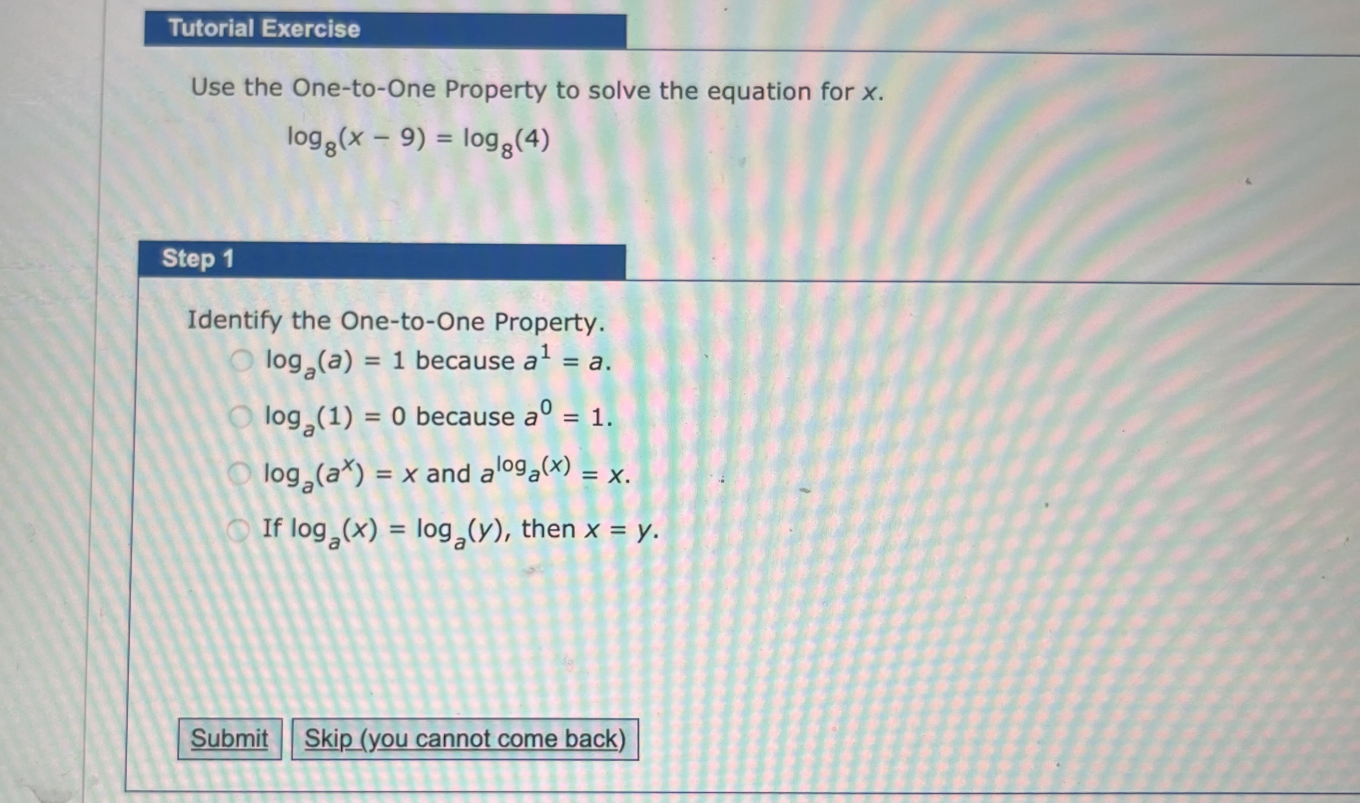 Solved Use the One-to-One Property to solve the equation for | Chegg.com