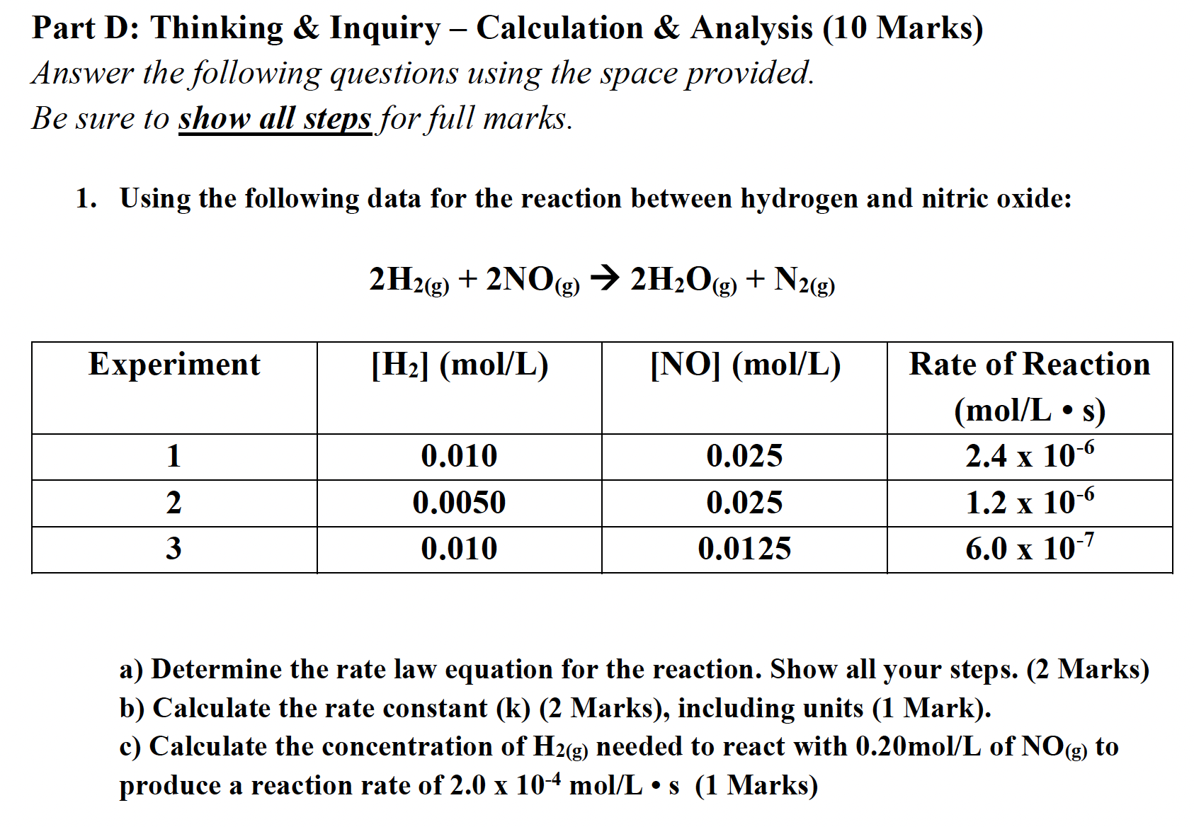 Solved Part D: Thinking \& Inquiry - Calculation \& Analysis | Chegg.com