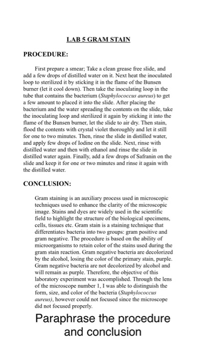 Solved PROCEDURE: First prepare a smear, Take a clean grease | Chegg.com