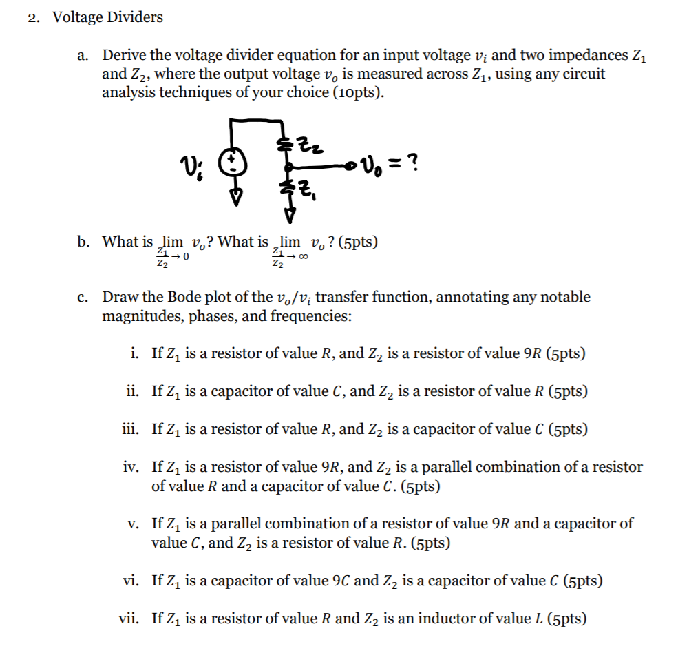 Solved 2. Voltage Dividers Derive the voltage divider | Chegg.com