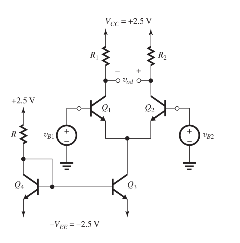 Solved Vcc = +2.5 V R1 R2 + o vod O +2.5 V Q1 Q2 + + R VB1 | Chegg.com