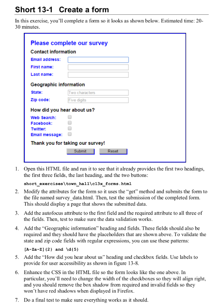 Solved Short 13-1 Create a form In this exercise, you'll | Chegg.com