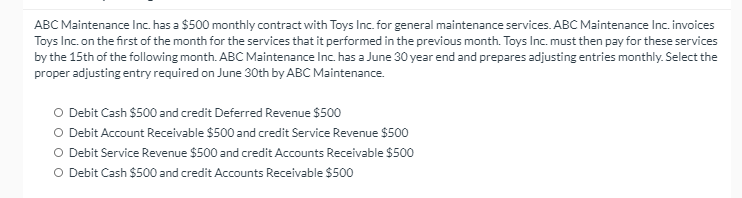 Solved ABC Maintenance Inc. has a $500 monthly contract with | Chegg.com