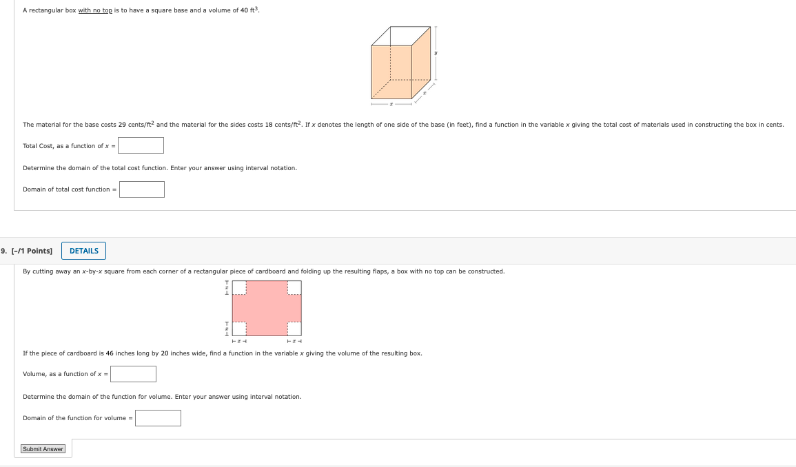 Solved A rectangular box with no top is to have a square | Chegg.com