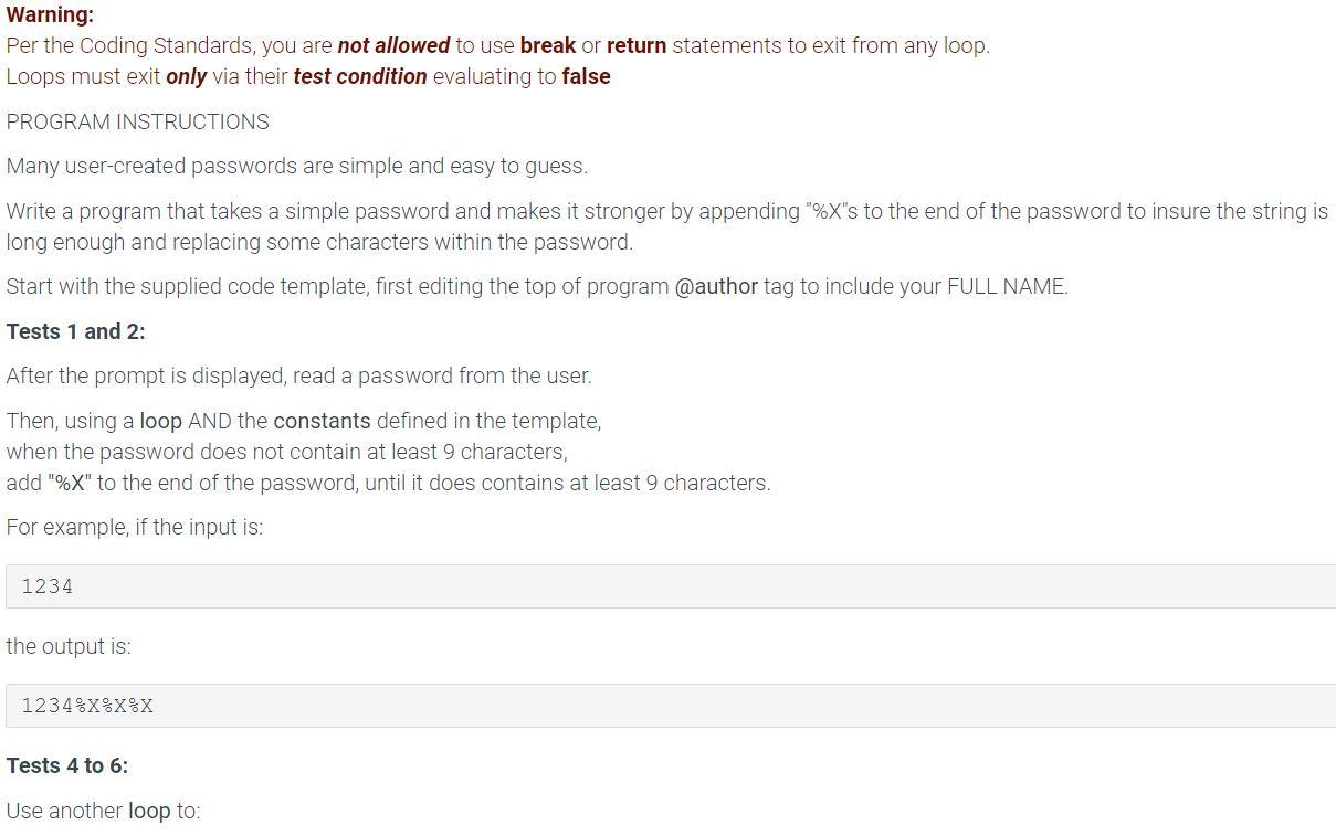 Solved Per the Coding Standards, you are not allowed to use | Chegg.com