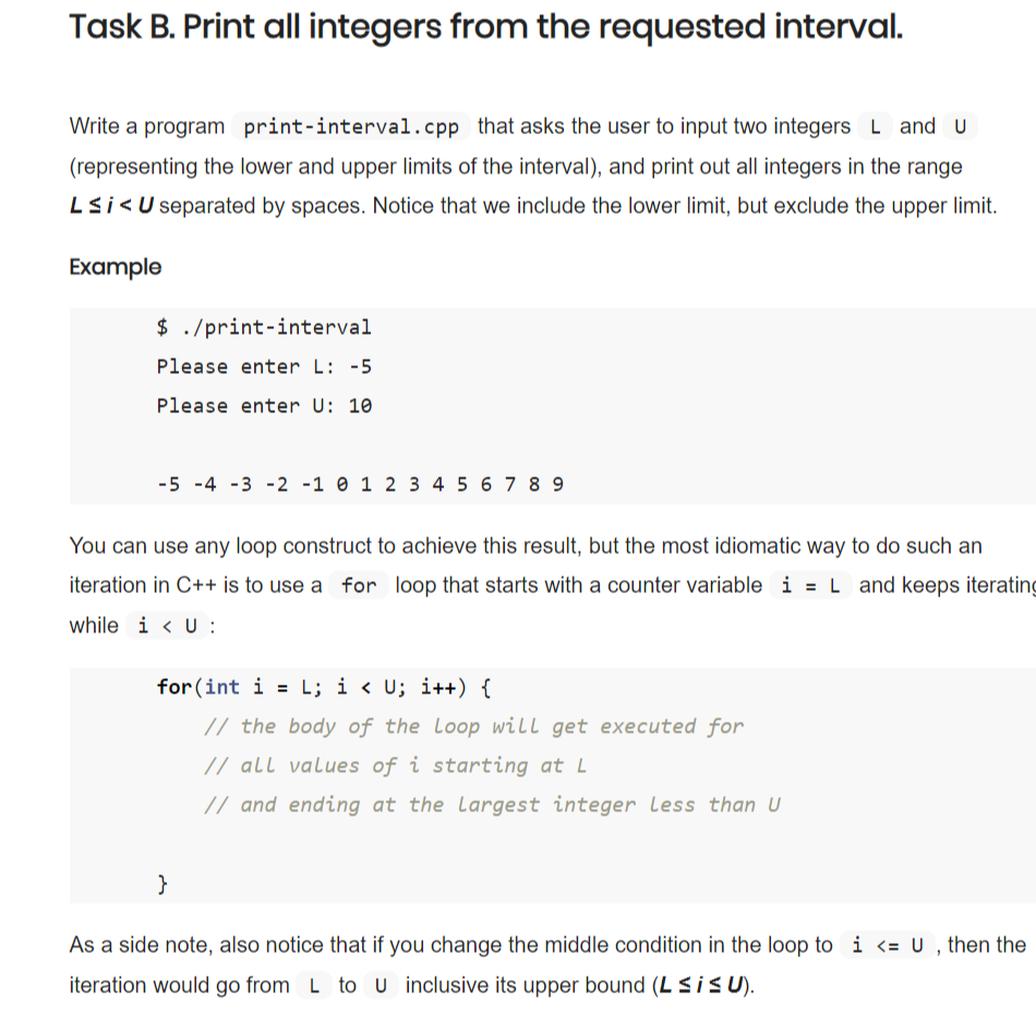 Solved Task B Print All Integers From The Requested Chegg