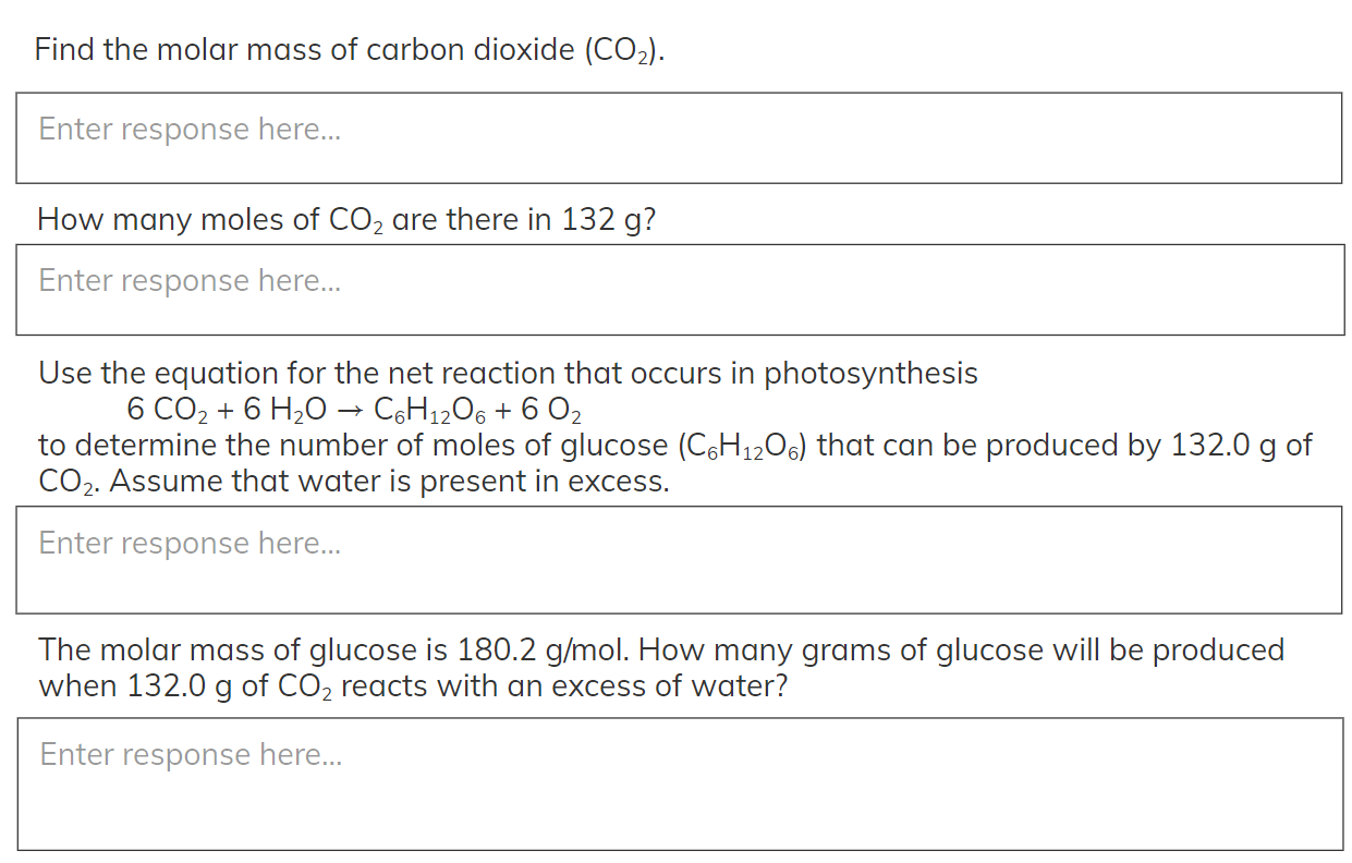 Solved Find the molar mass of carbon dioxide (CO2). Enter | Chegg.com