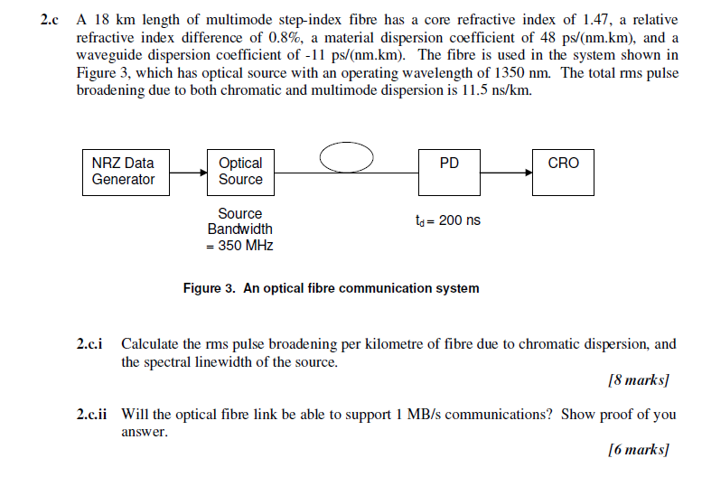2.c A 18 km length of multimode step-index fibre has | Chegg.com