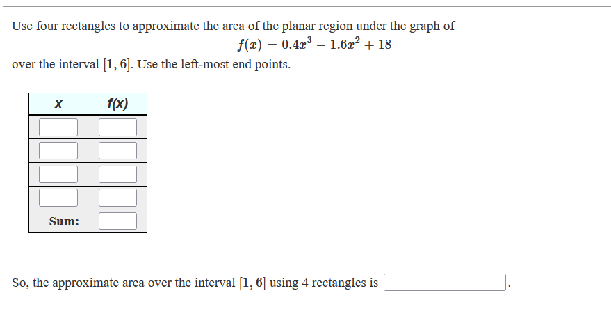 Solved Use four rectangles to approximate the area of the | Chegg.com