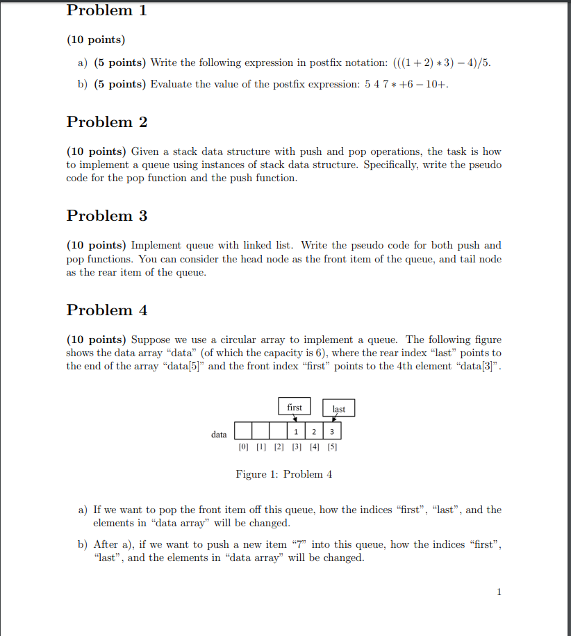 Problem 1 (10 points) a) (5 points) Write the | Chegg.com Problem 1 (10 points) a) (5 points) Write the | Chegg.com