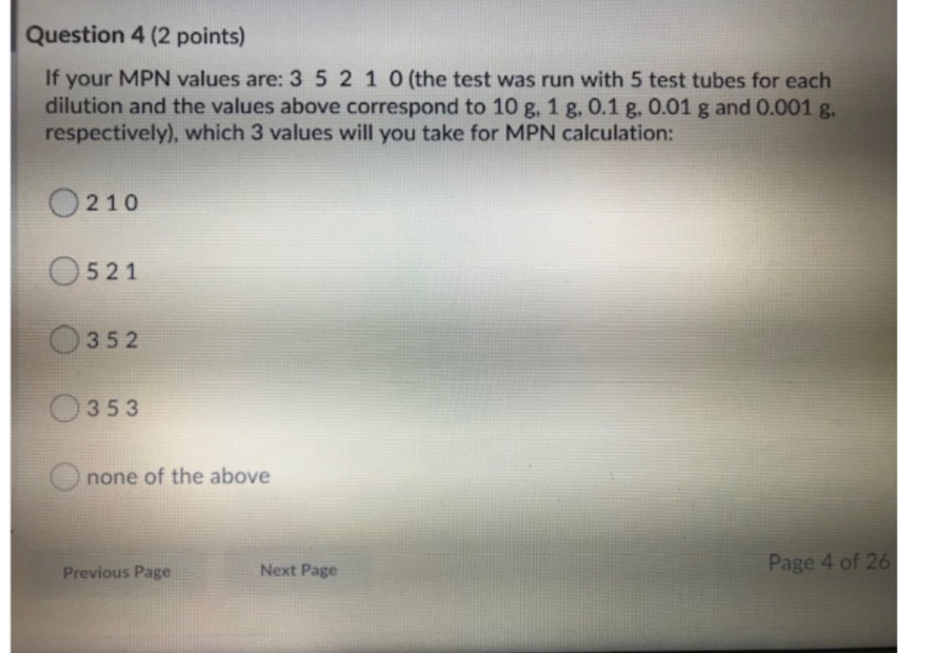 Solved Question 4 (2 points) If your MPN values are: 3 5 2 1 | Chegg.com