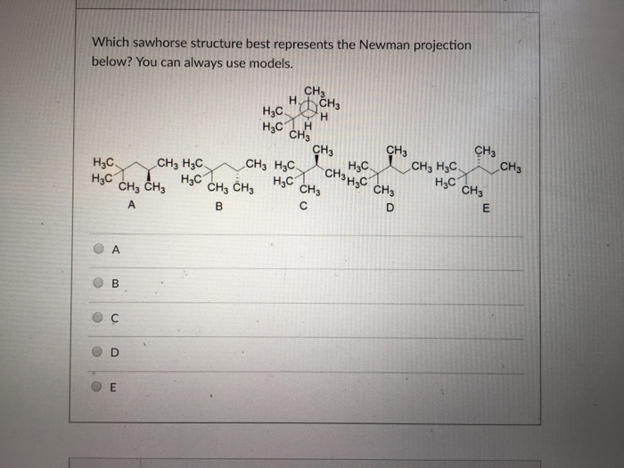 Solved Which sawhorse structure best represents the Newman | Chegg.com