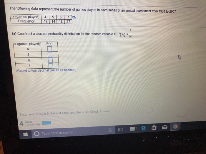 Solved The following data represent the number of games | Chegg.com