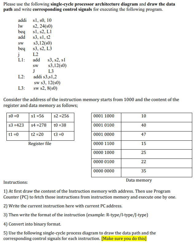 Please use the following single-cycle processor | Chegg.com