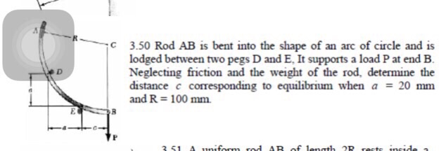 Solved 3.50 Rod AB is brat into the shape of an arc of | Chegg.com