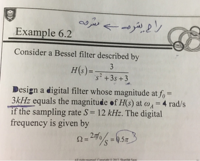 Example 6.2 Consider a Bessel filter described by | Chegg.com