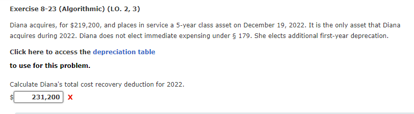 Exercise 8-23 (Algorithmic) (LO. 2, 3) Diana | Chegg.com