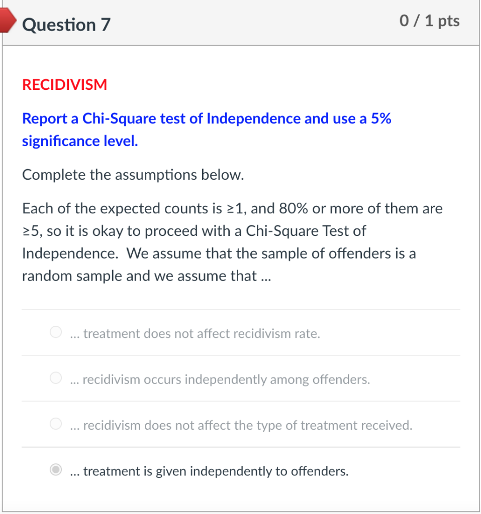 Use the information below to answer the RECIDIVISM | Chegg.com