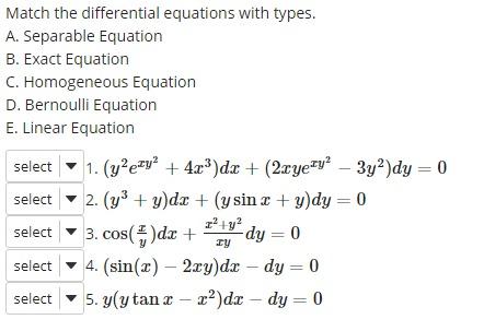 Solved Match the differential equations with types. A. | Chegg.com