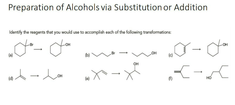 Solved Preparation of Alcohols via Substitution or Addition | Chegg.com