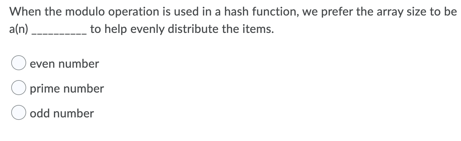 Solved When the modulo operation is used in a hash function, | Chegg.com