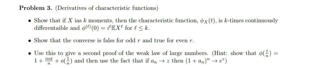 Problem 3. (Derivatives of characteristic functions) | Chegg.com