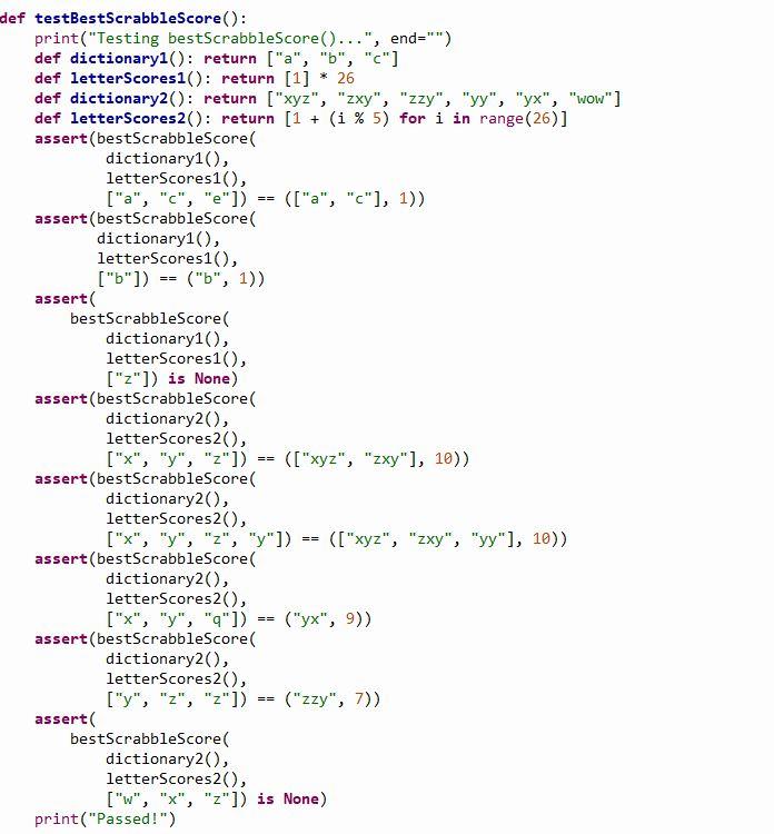 Solved 7. bestScrabbleScore(dictionary, letterScores, hand) | Chegg.com