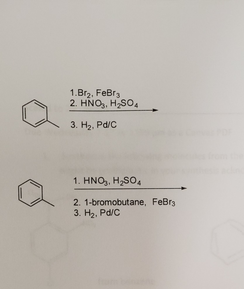 Solved 1. Br2, FeBr 3 2. HNO3, H2SO4 3. H2, Pd/C 1. HNO3, | Chegg.com
