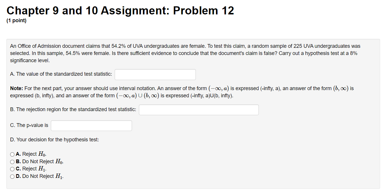 Solved Chapter 9 and 10 Assignment: Problem 12 (1 point) An | Chegg.com