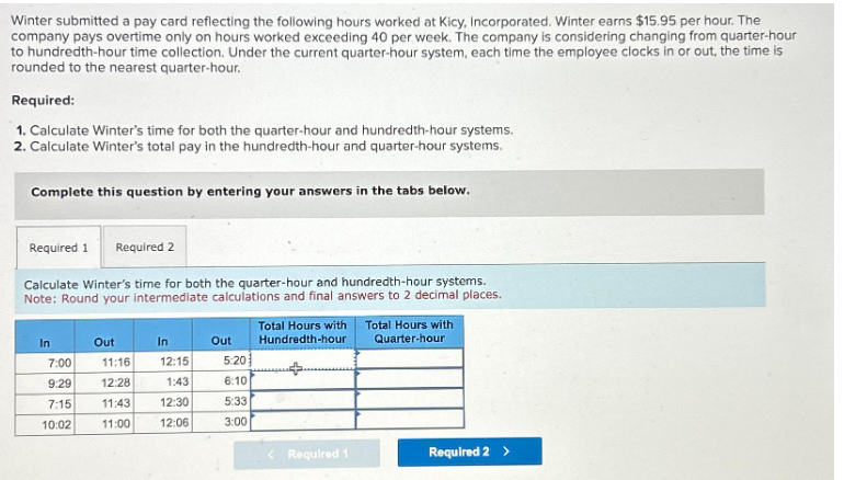 Winter submitted a pay card reflecting the following | Chegg.com